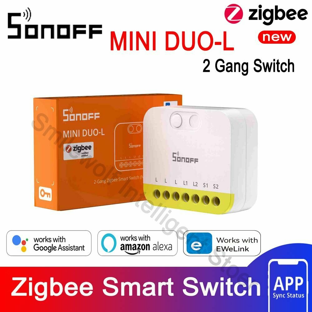 ZigBee Реле SONOFF MINI DUO-L 2-канальное Zigbee Smart Switch MINI-ZB2GS-L (Работает с Алисой, Нейтральная линия не требуется)