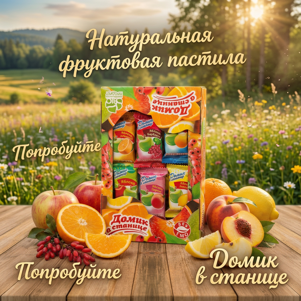 Пастила Ассорти 0.5кг. "Домик в станице" Без Сахара и ГМО. ООО "Сыродел"