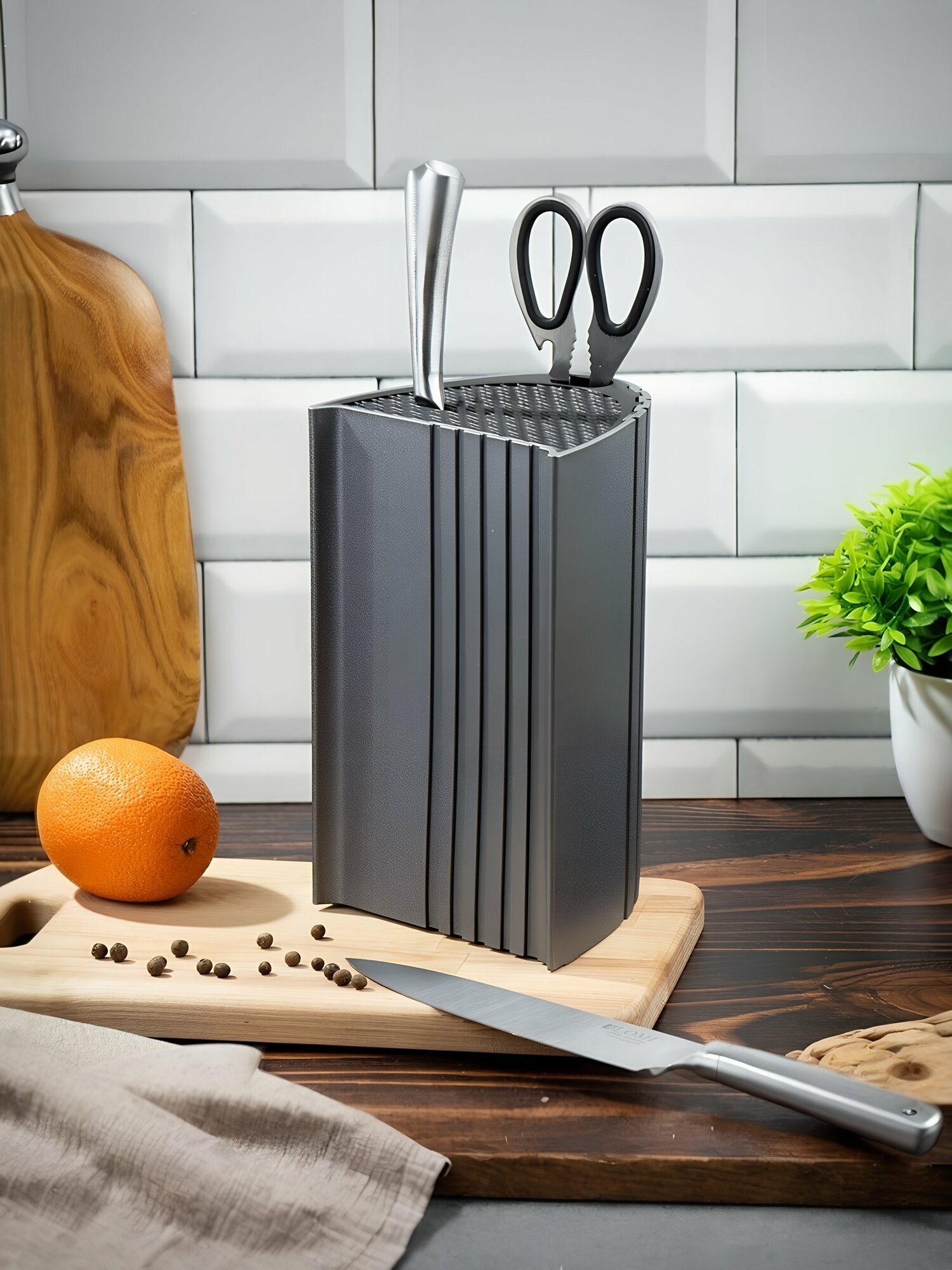 Подставка для ножей, пластик, 14.7x22.3 см, серая, Y4-8332