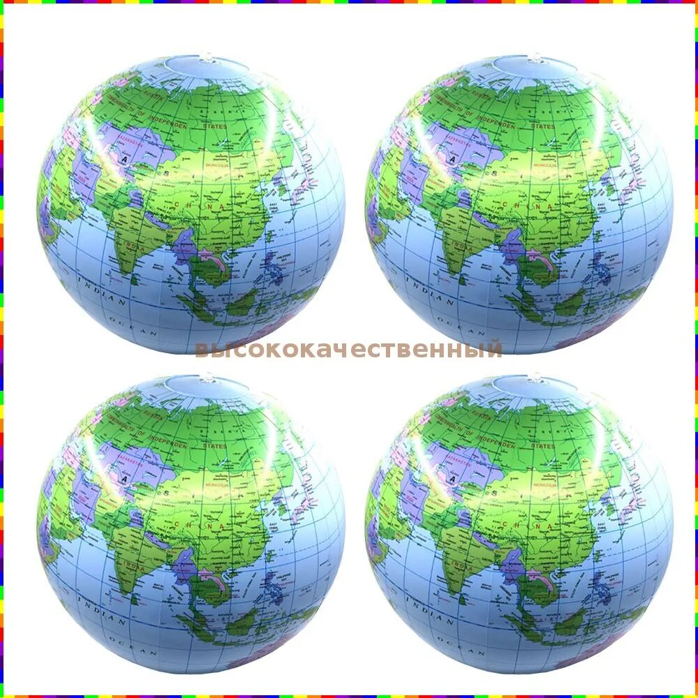 Мяч для детей надувной пляжный с картой мира, 6 штук по 30см, для игр на улице, в бассейне или дома
