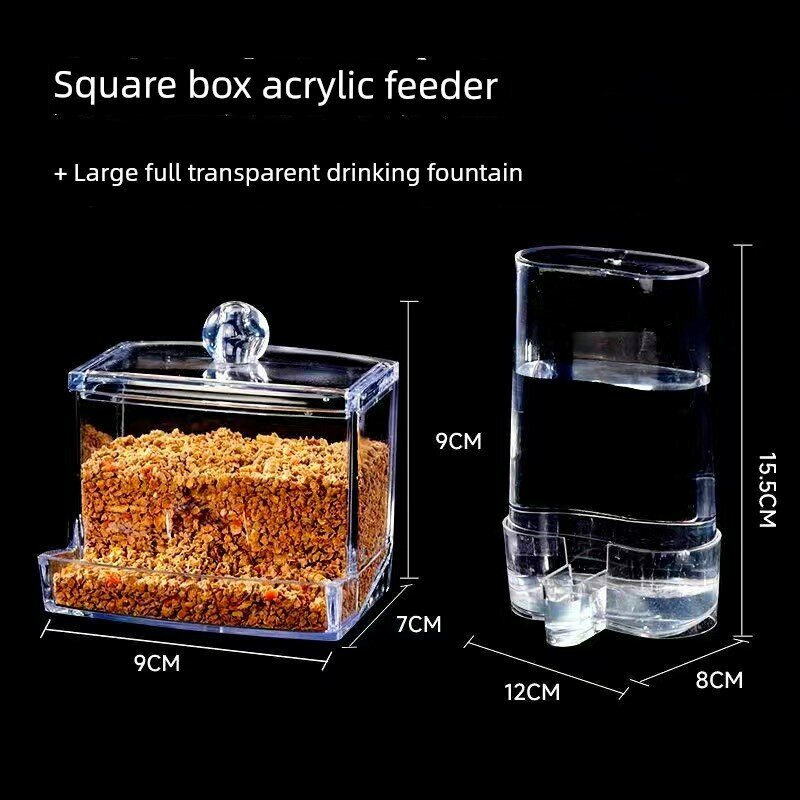 Квадратная кормушка + большая прозрачная поилка 250 мл для рябчиков, диспенсер для корма и воды для домашних птиц