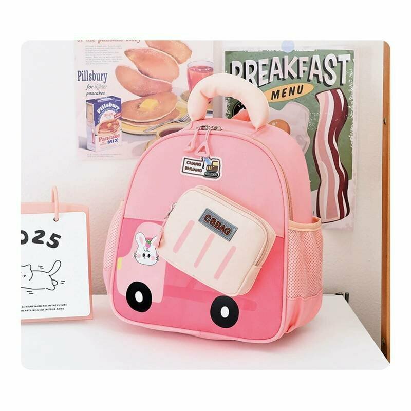 Детский школьный рюкзак с милым кроликом из мягкого полиэстера для раннего обучения темно-розовый