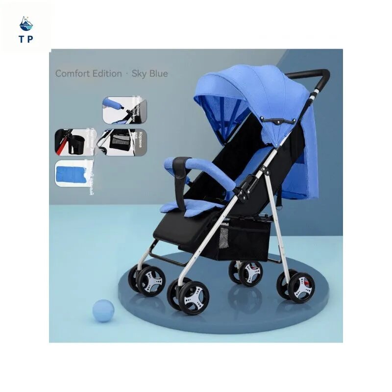 Сидячая и откидывающаяся синяя коляска Comfort Edition Sky Blue, четырехколесная