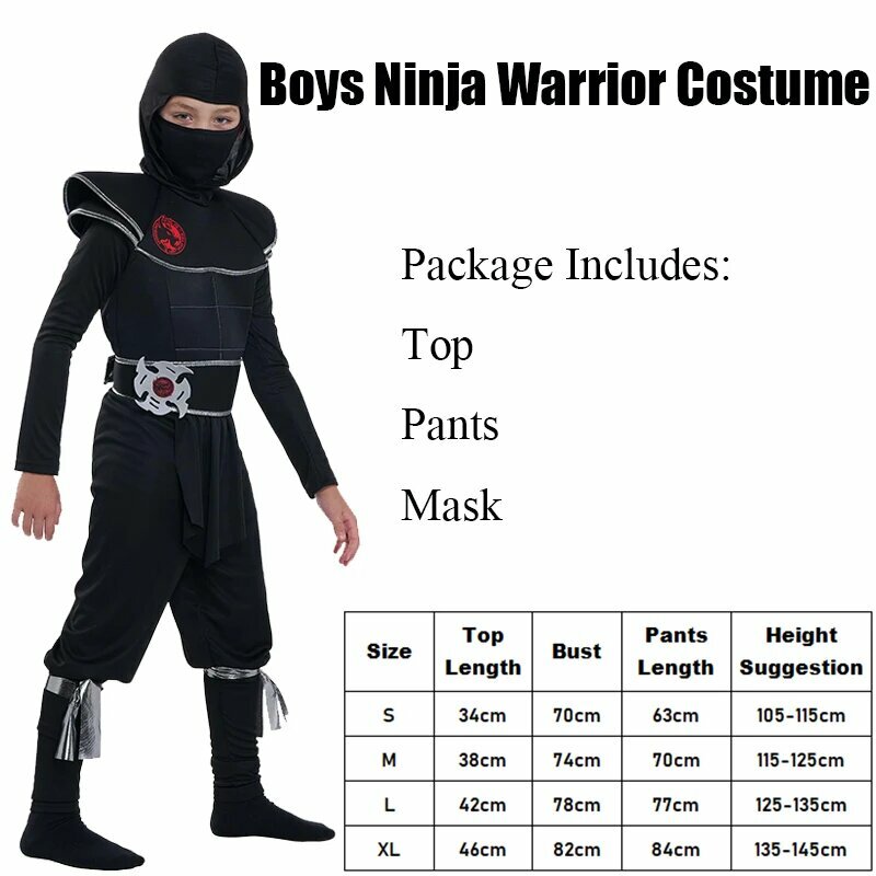Костюм ниндзя черный детский XL, Ninja Costume