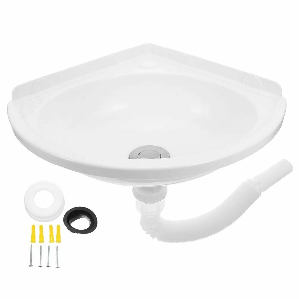 Белая пластиковая угловая раковина с нержавеющей сталью для ванной комнаты