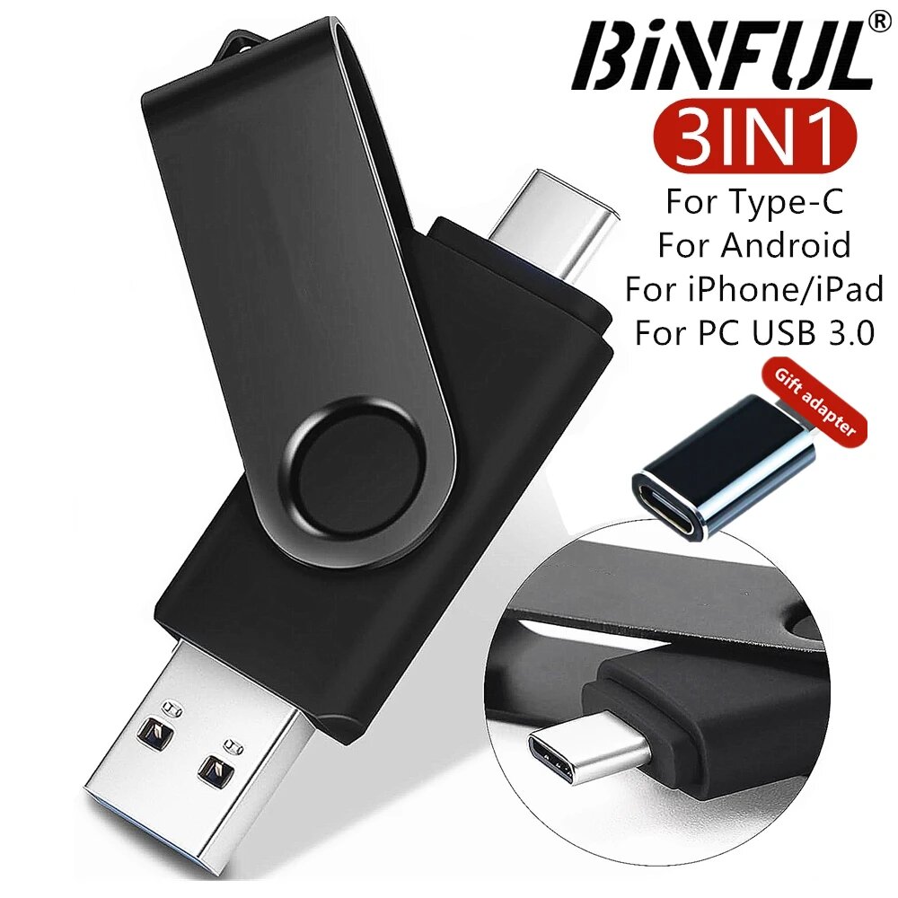 USB 3.0 Type C Телефонная флэш-накопитель 2 ТБ 1 ТБ 512G 256 ГБ Флэш-накопитель для iPhone 5-17 Samsung Android No-APP Портативная палочка для хранения ноутбука