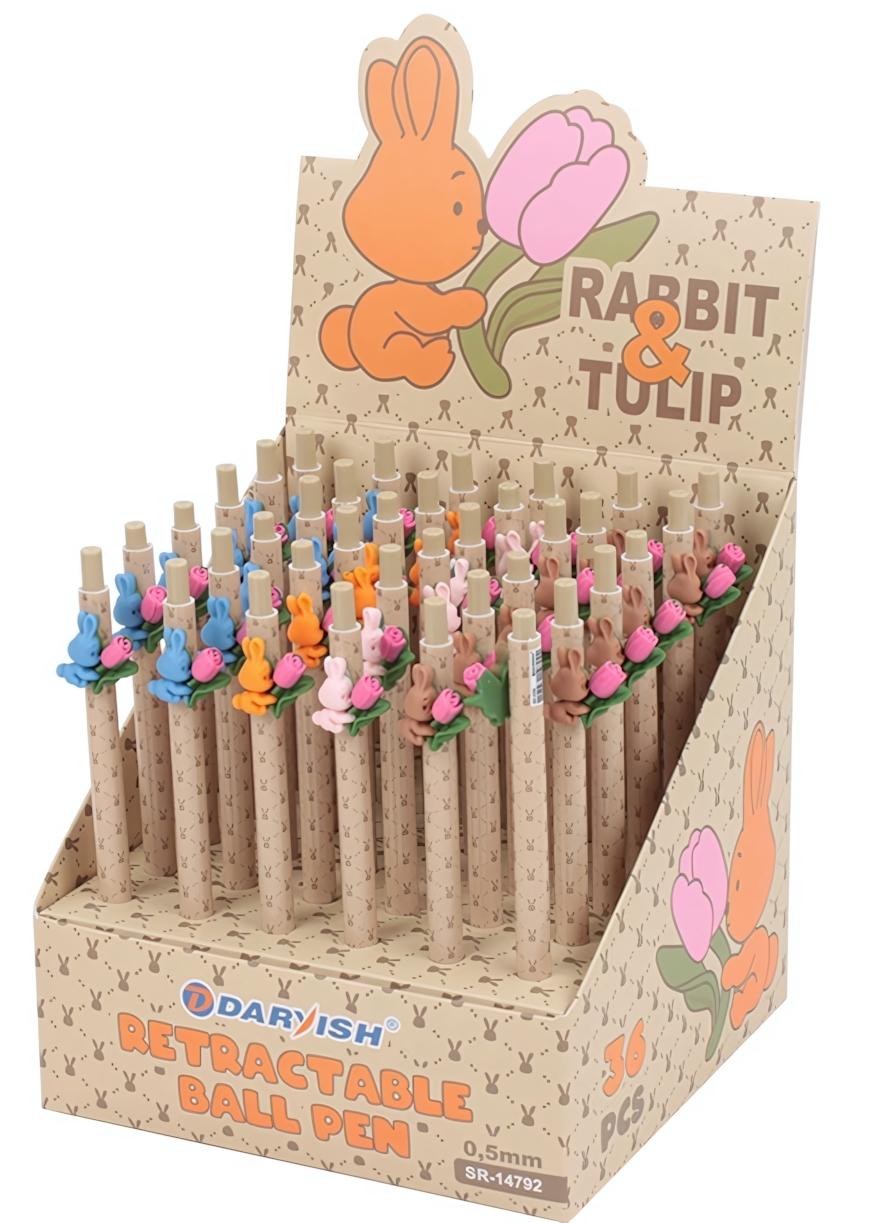 Ручка шариковая автоматическая «Зайка с тюльпаном», 0,5 мм, синяя, бежевый корпус, разноцветный принт