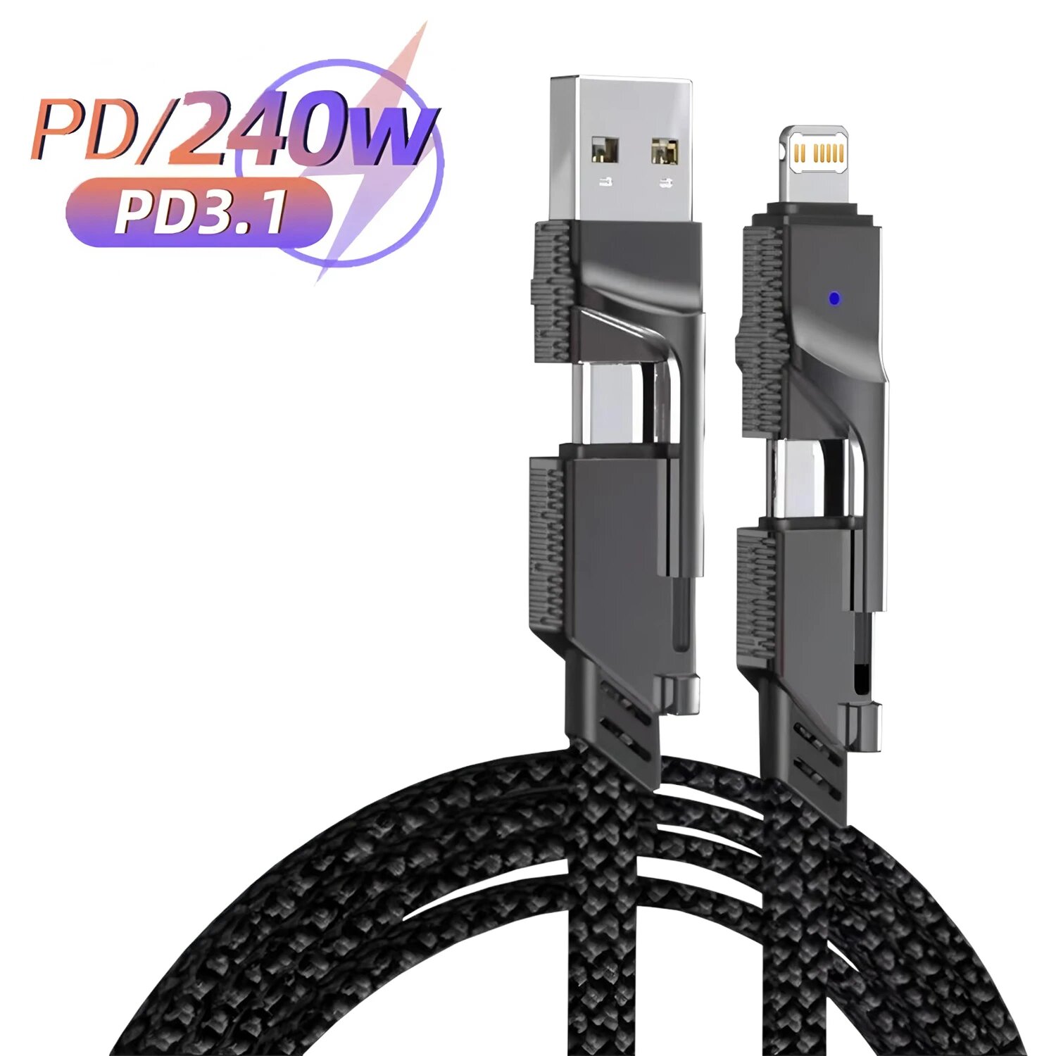 4 в 1, 65 Вт, пружинный короткий кабель для передачи данных, 6 А, USB типа C, пружинный телескопический провод для быстрой за.