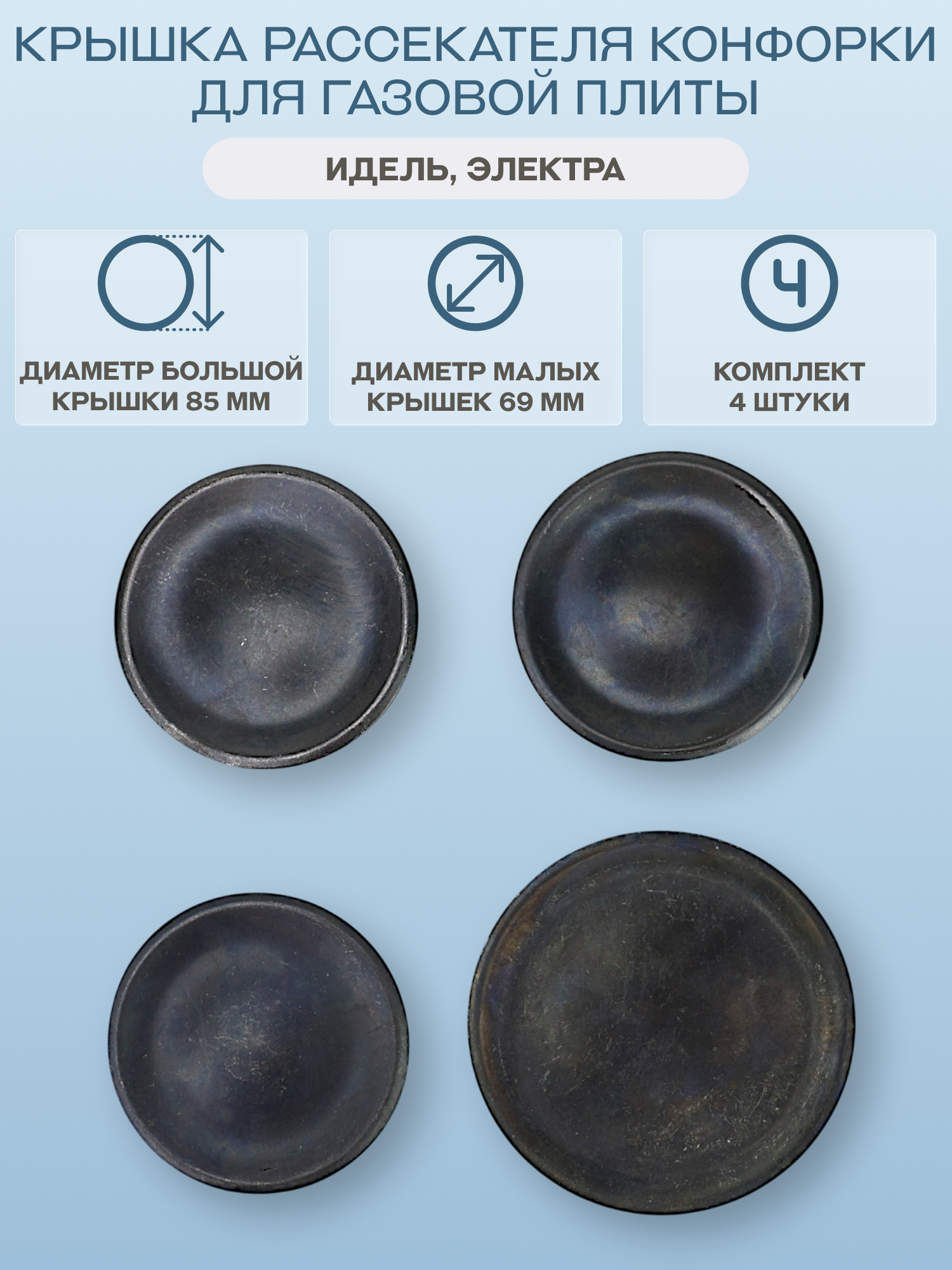 Крышка рассекателя конфорки для газовой плиты Идель, Электра (комплект 4 штуки)/RH01020387