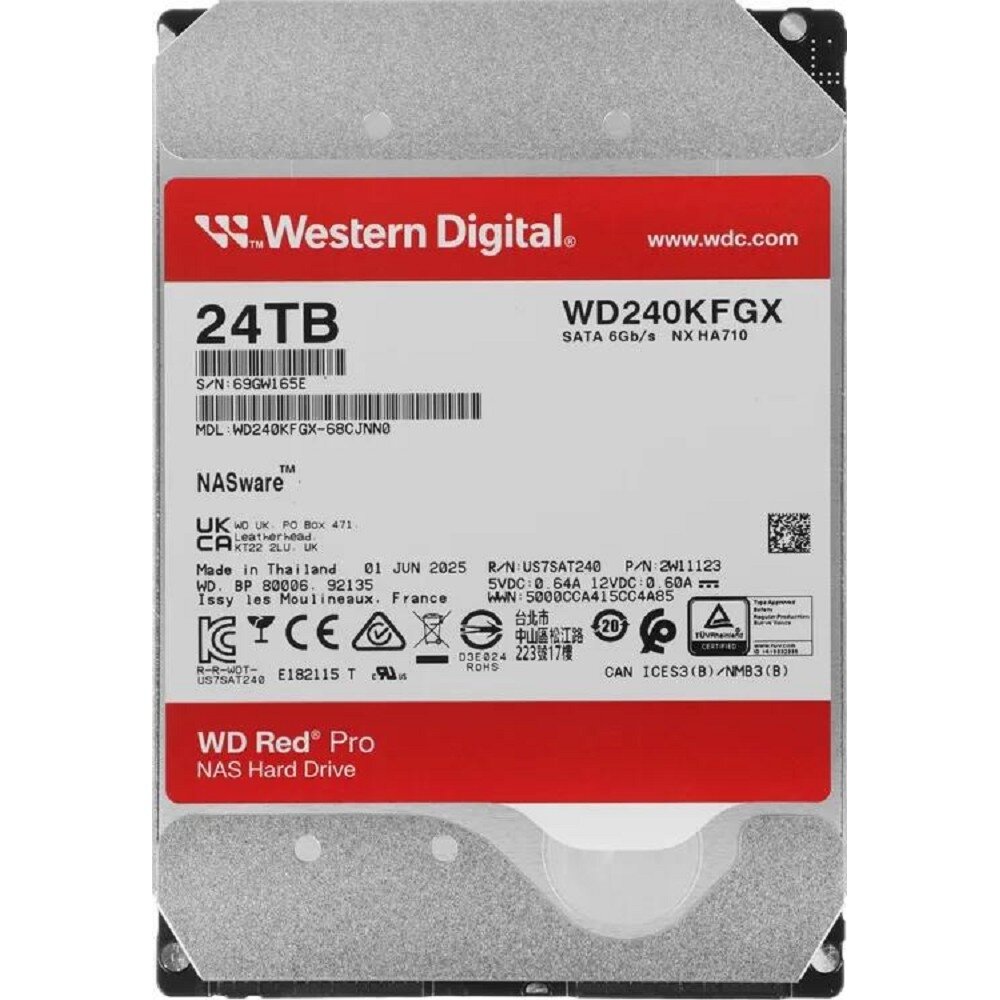 Жесткий диск 24TB WD Red Pro (WD240KFGX) Serial ATA III, 7200- rpm,512Mb, 3.5"