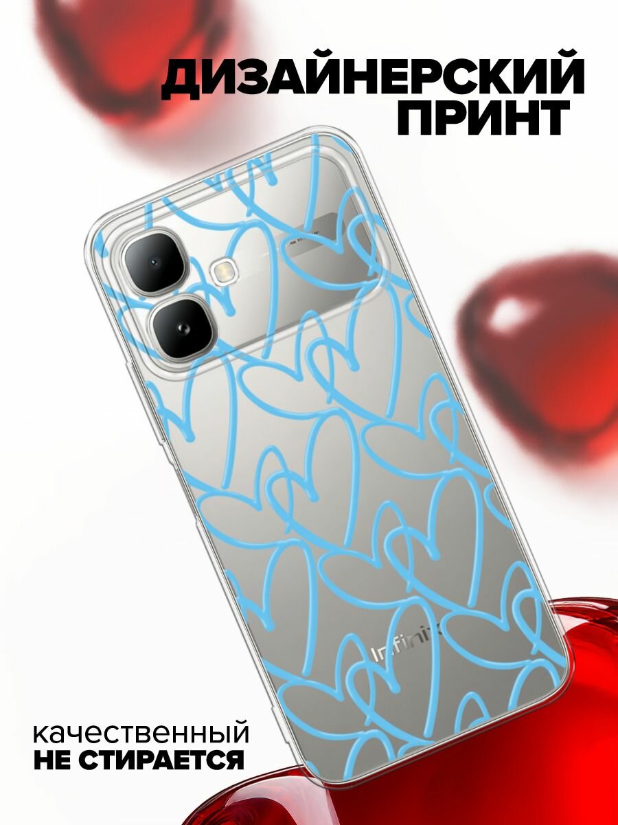 Силиконовый чехол на Infinix Smart 20 / Инфиникс Смарт 20 с принтом Голубые ажурные сердечки — фото 1