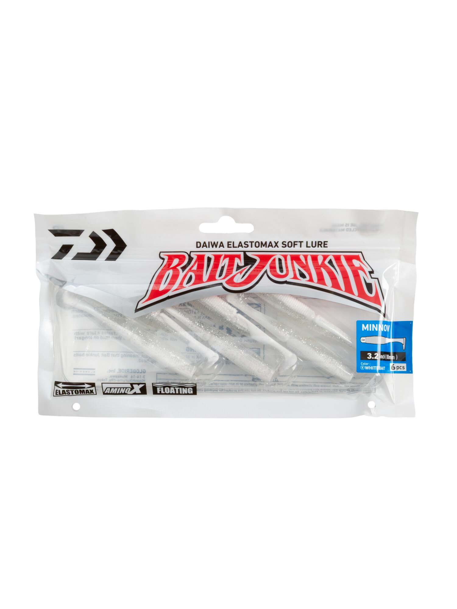 Силиконовая приманка Daiwa Bait Junkie 3.2 Minnow WHITE BAIT (уп. 6 шт)