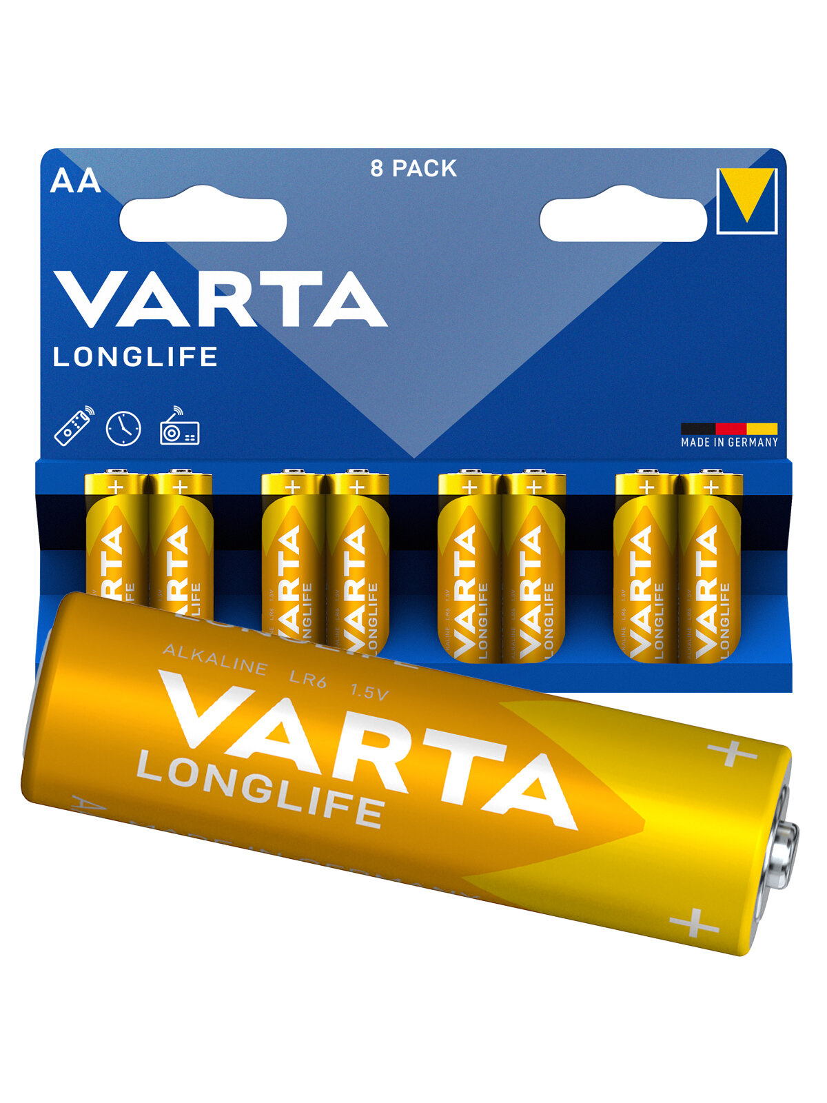 Батарейки АА VARTA LONGLIFE LR06 пальчиковые щелочные блистер 8 шт