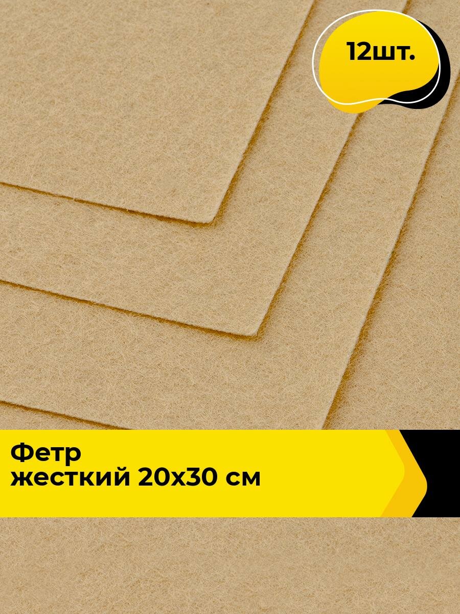 Фетр цветной листовой для рукоделия жесткий 0.1 см, 20x30 см, 12 шт.