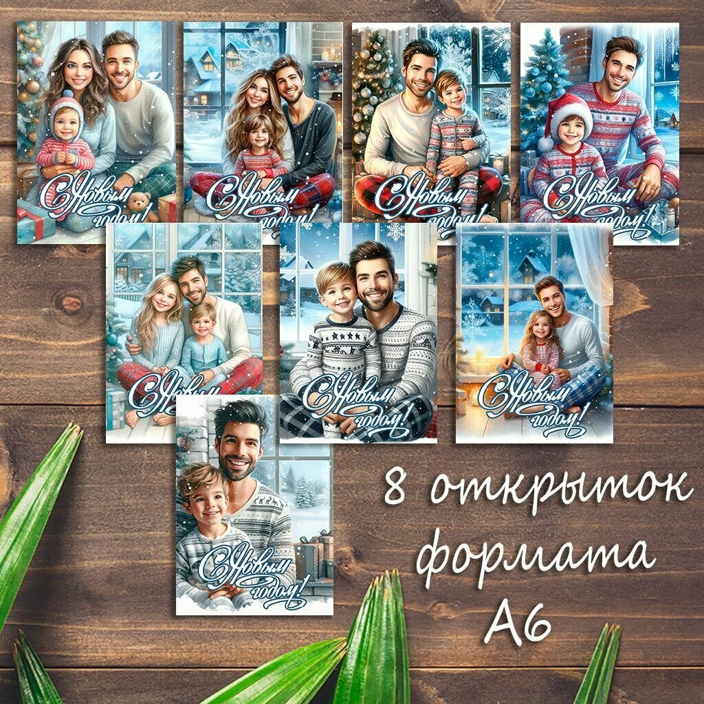 Набор открыток Новый год, 8 штук