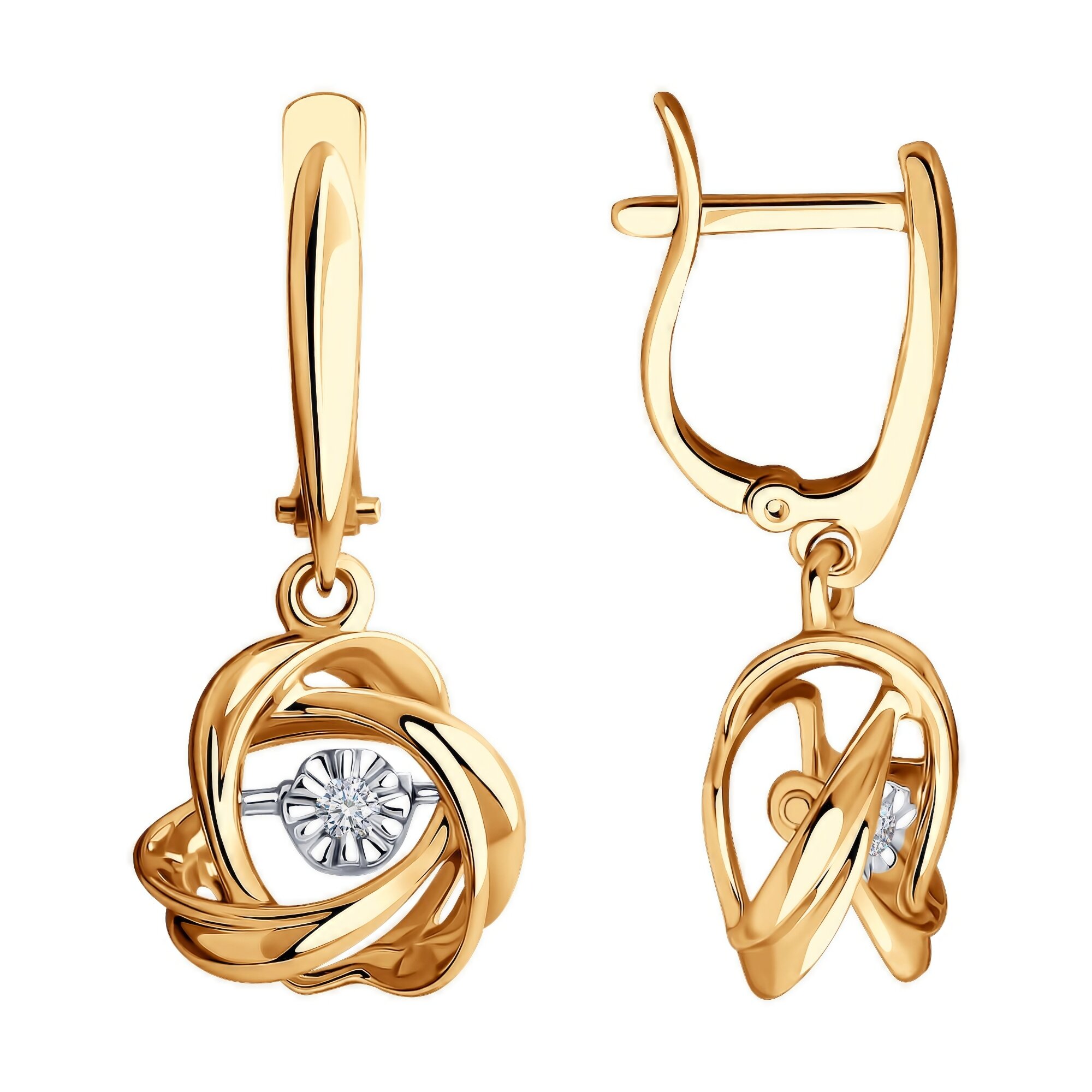 Серьги, красное золото, 585 проба, бриллиант