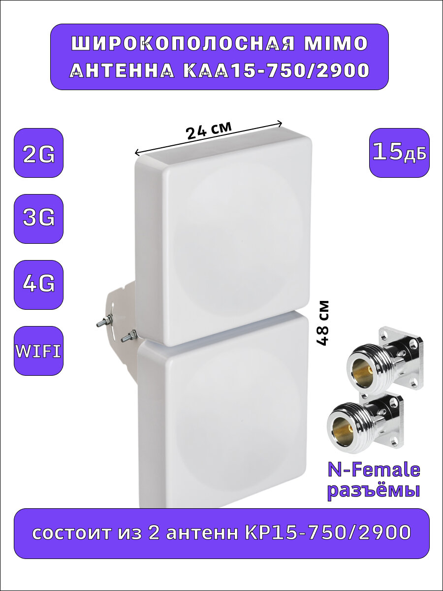Антенна направленная 2G/3G/WiFi/4G MIMO, 15 дБ, KROKS KAA15-750/2900 (N-female)