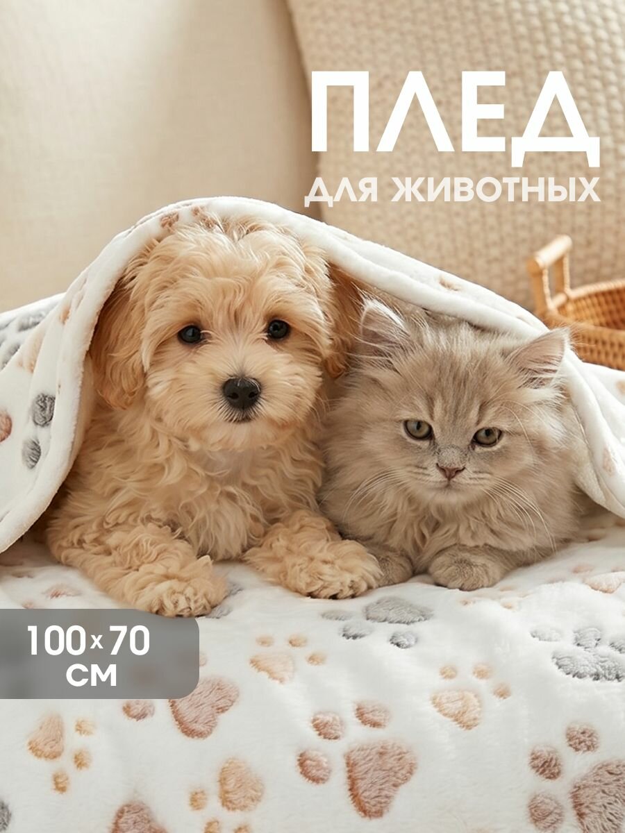 Плед одеяло для собак и кошек подстилка SSY, 100x70см, белый