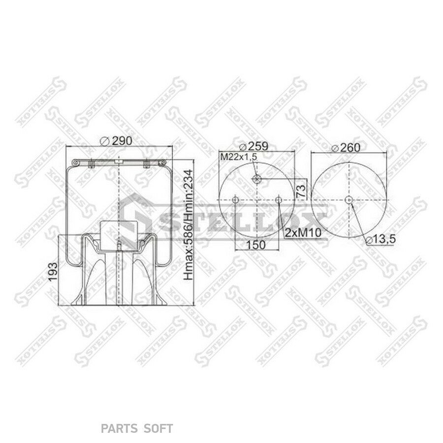 Пневмоподушка без стак!2отв. M12 1отв-шт. M22 Н:1отв. M12 \Schmitz, Weweler от официального дистрибьютора, STELLOX, артикул 9081860SX