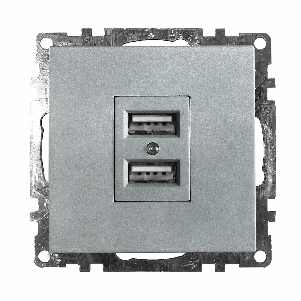 Розетка USB двухместная / Розетка USB 2-местная (механизм) серия Катрин, серебро, STEKKER GLS10-7115-03 артикул 39588