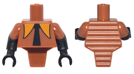 Torso, Modified Short with Ridged Armor with Long Orange Collar, Black Tie Pattern / Black Arms with Molded Dark Orange Short Sleeves Pattern / Black Hands, 98127pb01c01 Dark Orange U