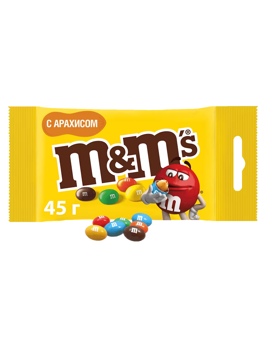 Конфеты драже M&M's 45 г с арахисом и молочным шоколадом