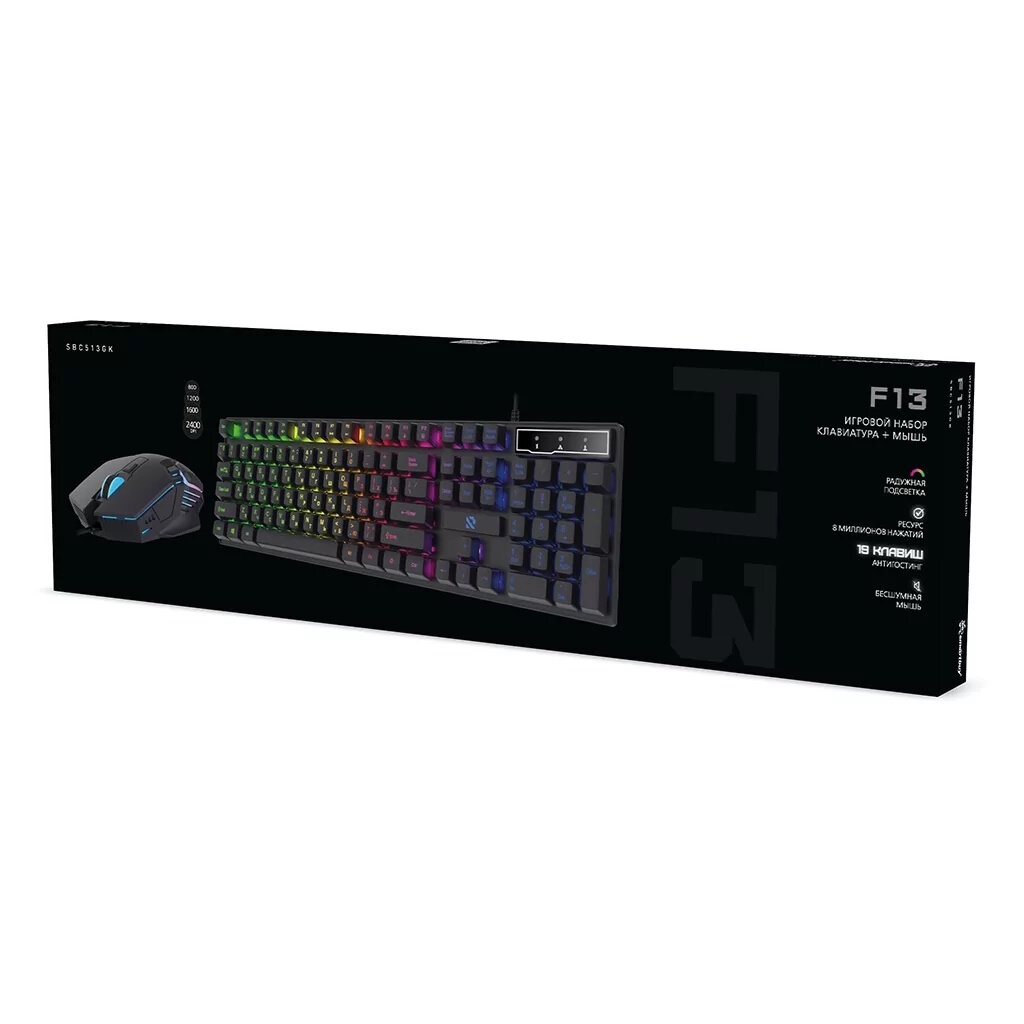 Комплект проводной игровой клавиатура+мышь Smartbuy F13 черный (SBC513GK)