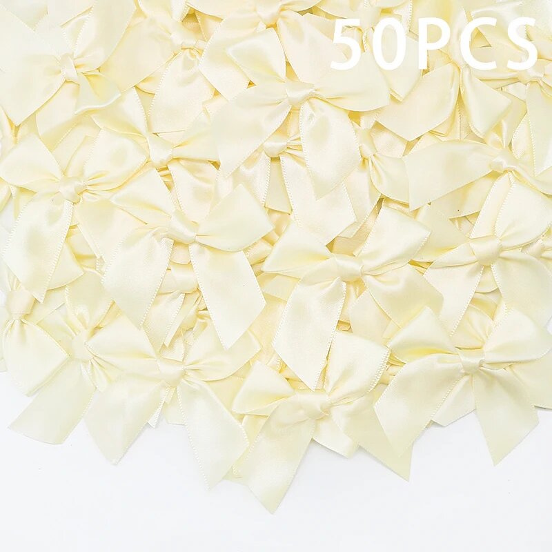 50шт Светло-желтые атласные бантики