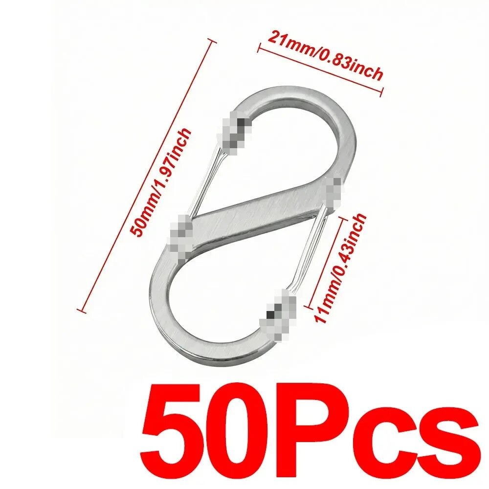 Карабины S-образные, 50 мм, серебристые, 50 шт.