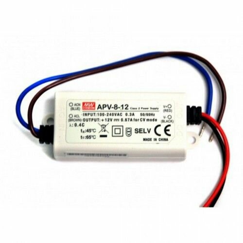 APV-8-12, AC/DC LED, 12В, 0.67А, 8Вт, IP42 блок питания для светодиодного освещения.