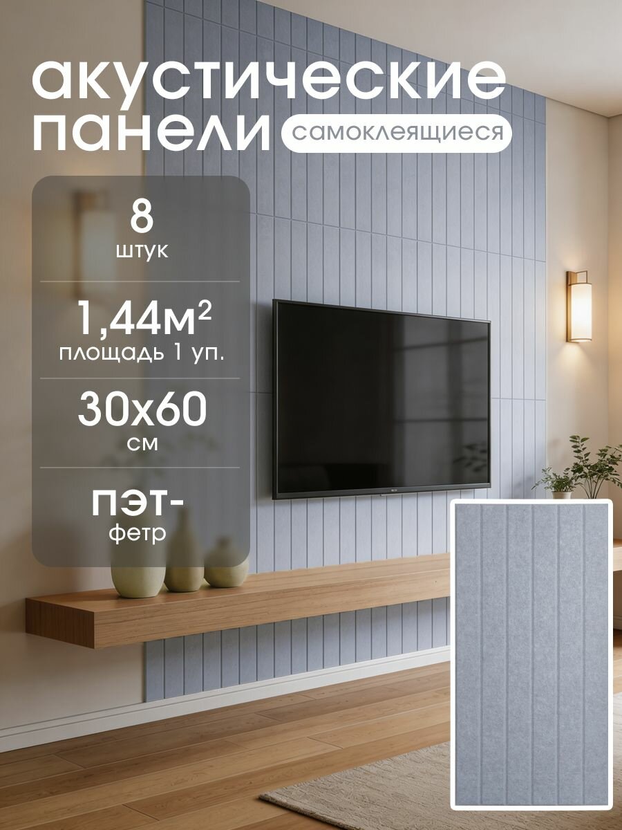 Акустические панели для стен самоклеящиеся из фетра, 1.44 кв. м.