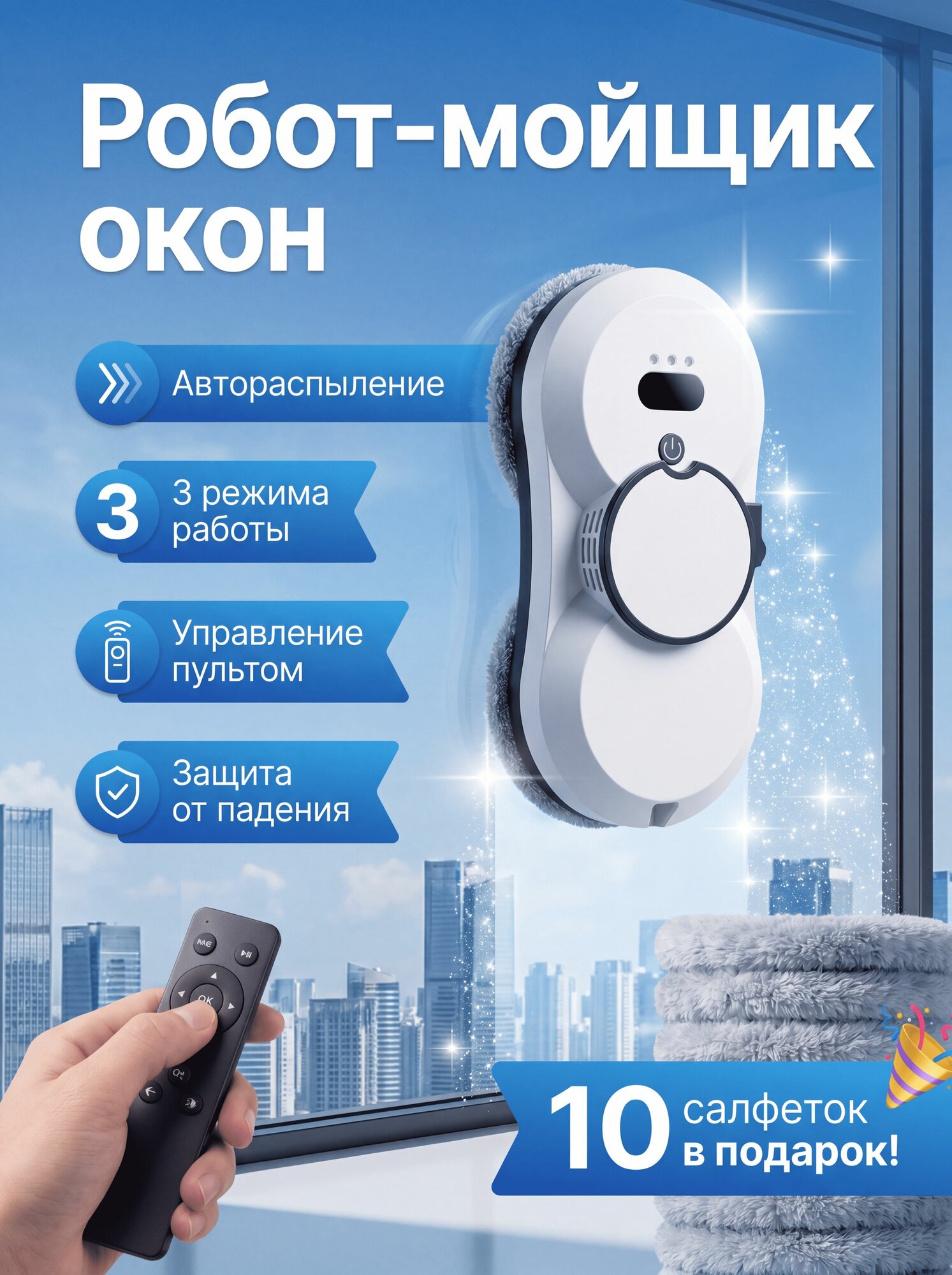 Робот для мойки окон Мойщик, белый, черный