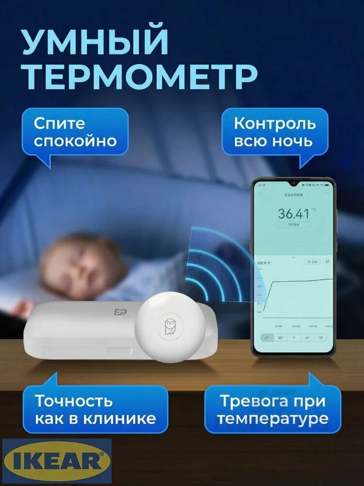 Умный детский термометр с приложением: нательный градусник для тела, Bluetooth, звуковой сигнал, для новорожденных и малышей