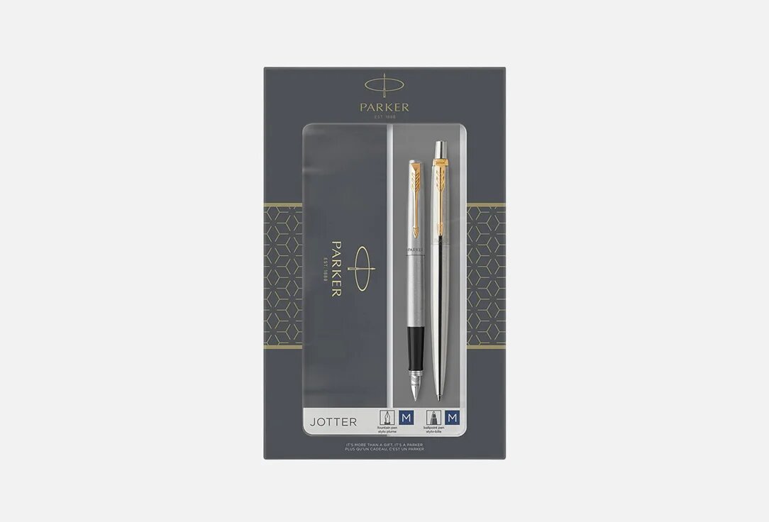Parker Jotter сталь с золотом Подарочный набор: перьевая и шариковая ручка 2шт