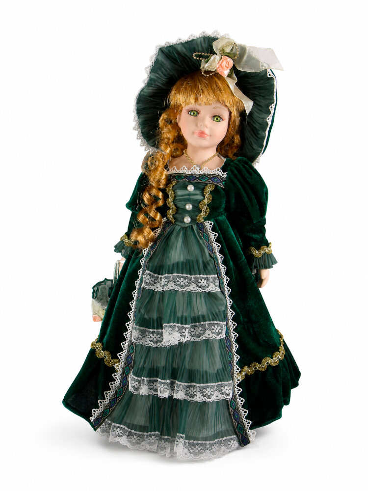 Кукла Polly Dolls "Генриетта", фарфор, высота 42см, тематика персонажи, цвет зеленый/черный