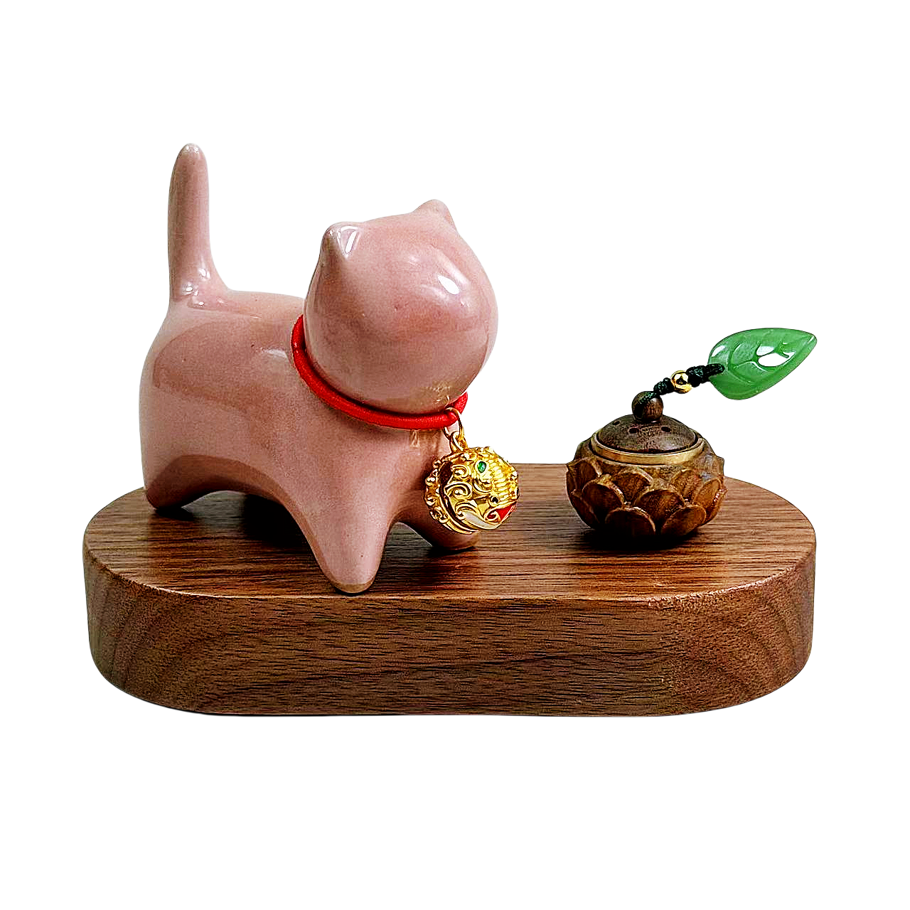 Красная фарфоровая кошка-фортунат с ароматными шариками, декоративная фигурка