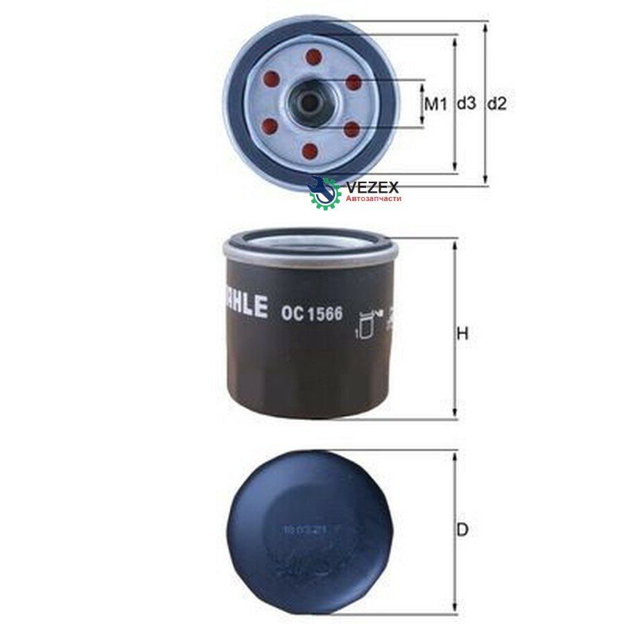 MAHLE OC1566 Фильтр масляный RENAULT Duster, Dokker/ HYUNDAI i20, i30/ NISSAN различные модели/ INFINITI различны MAHLE OC1566