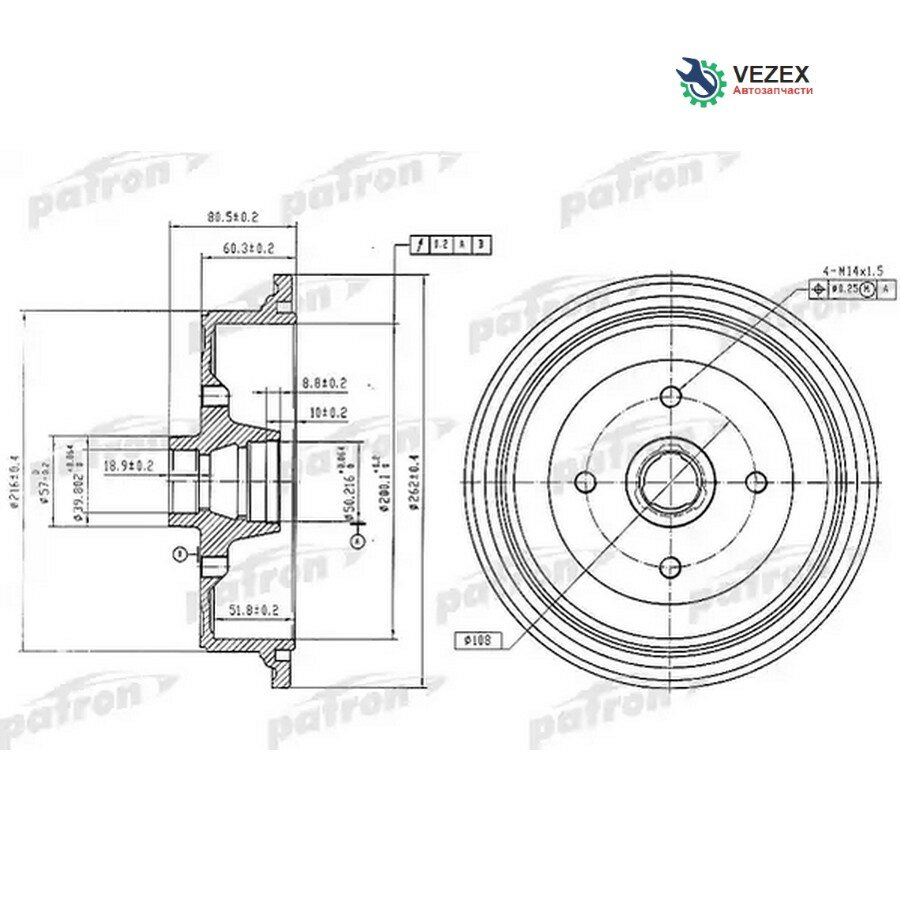 PATRON PDR1198 Барабан тормозной задн AUDI 80 72-76, 80 86-91, 90 86-87, COUPE 80-87