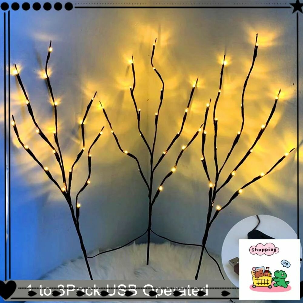60LED Теплый Свет декора из веток белой ивы