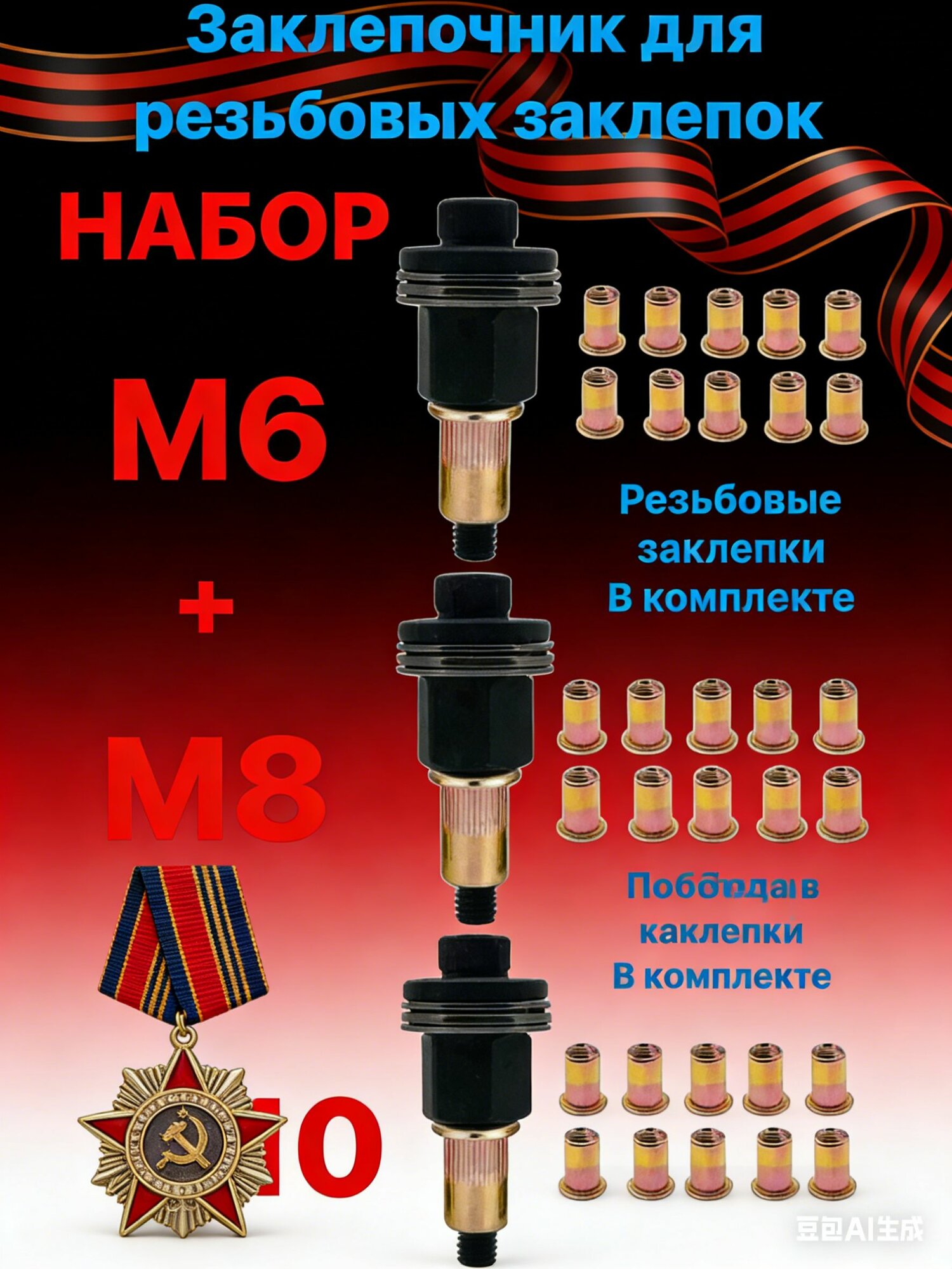 Установить резьбовые заклепки M6, M8, M10 10 шт.
