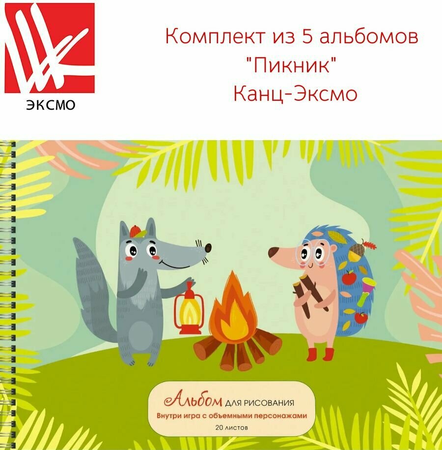 Набор 5 альбомов для рисования 20л. "Пикник" гребень Канц-Эксмо АС202228