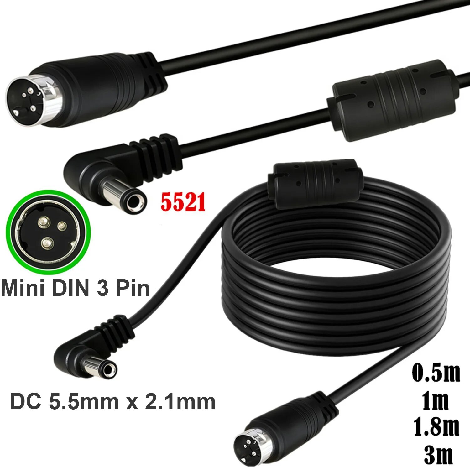 Кабель-переходник Mini DIN на DC 5.5x2.1mm UpperFu 0.5m