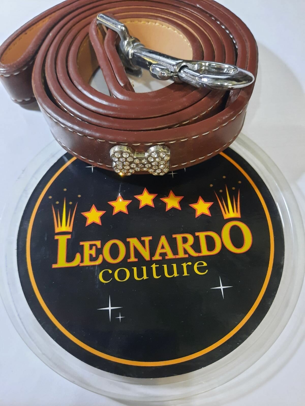 Поводок Leonardo со стразами в виде косточки 1.9*120 см коричневый