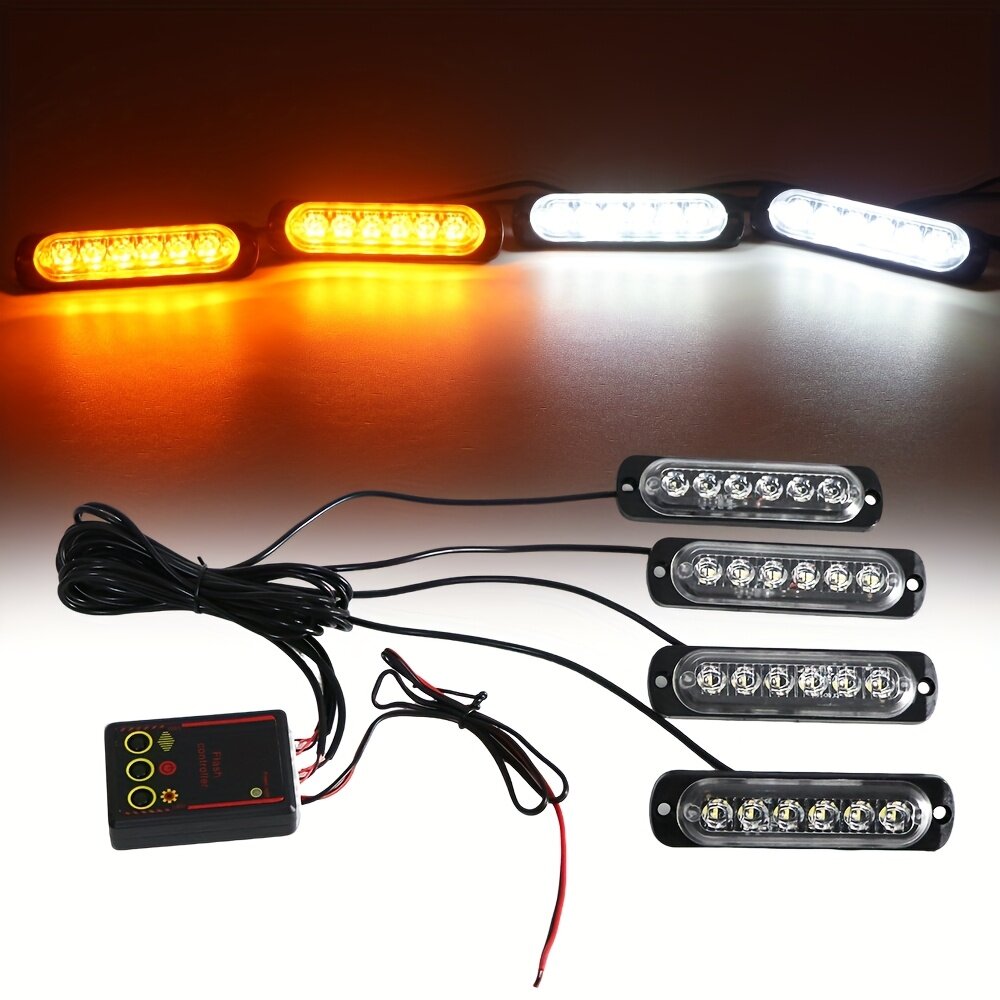 Светодиодная мини-решетка 4в1 24 LED, 12V, желтый/белый для грузовиков, автомобилей, фургонов и внедорожников