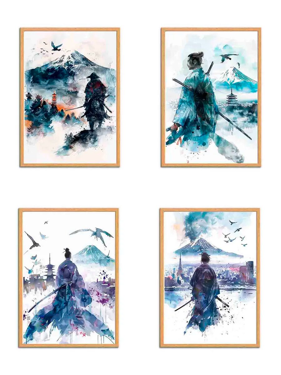Птица чайка Самурай, 4 Плаката, 30x21см