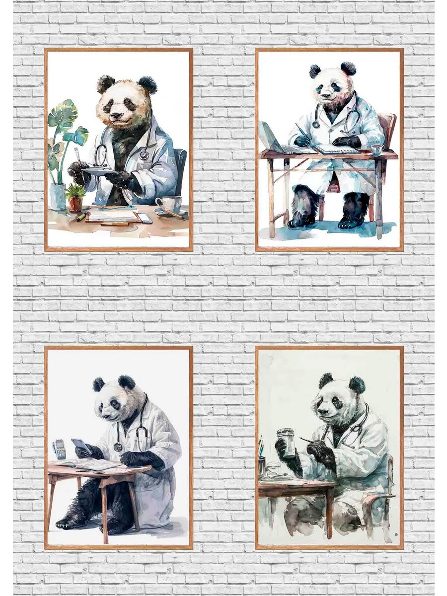 Панда-животный врач, 4 Плаката, 30x21см