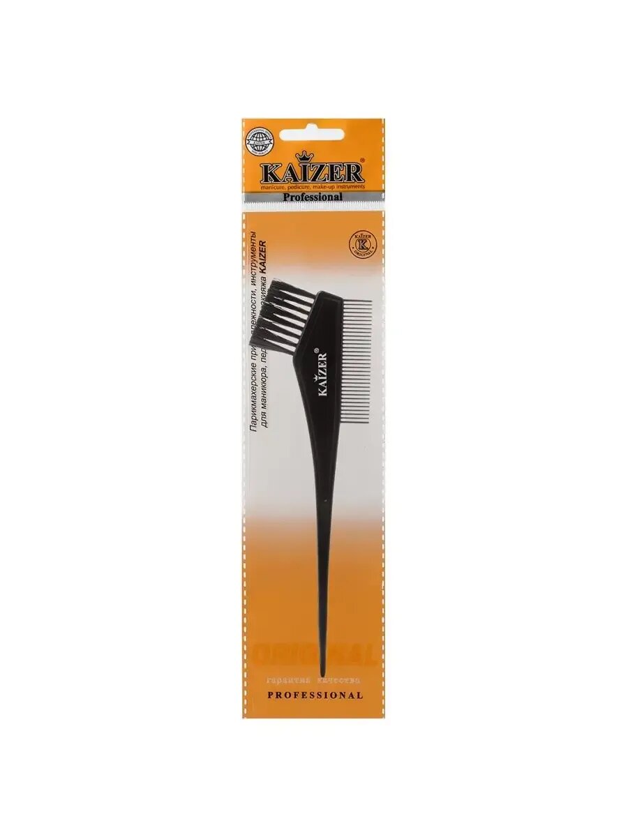 Кисть для окрашивания волос Kaizer с расческой узкая, черная