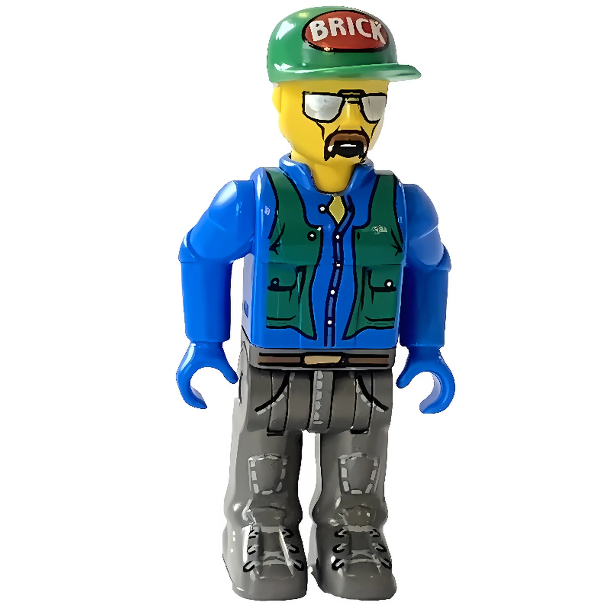 Минифигурка Lego 4 Juniors Construction Worker with Blue Shirt, Green Vest and Cap with the Word 'Brick', Sunglasses and Moustache 4j003a U