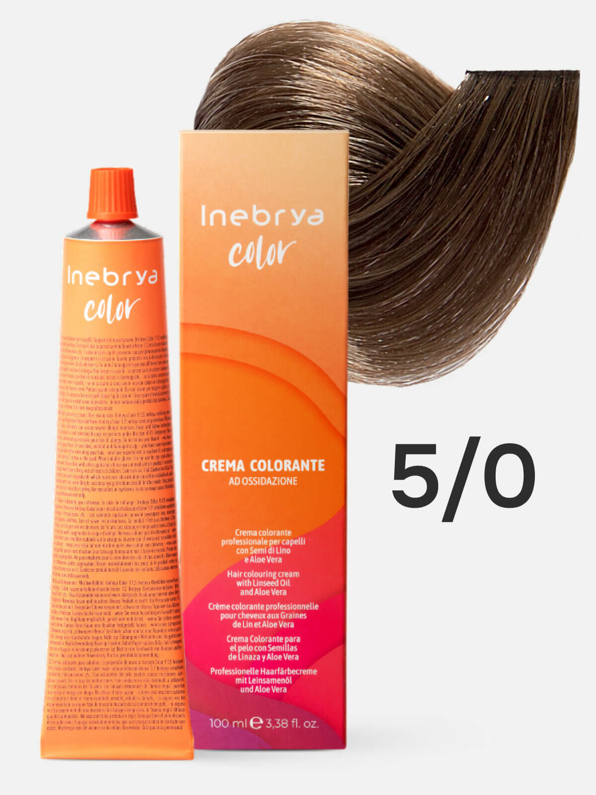 Крем - краска для волос профессиональная Inebrya Color Professional 5/0 Светлый каштановый Натуральный, 100 мл