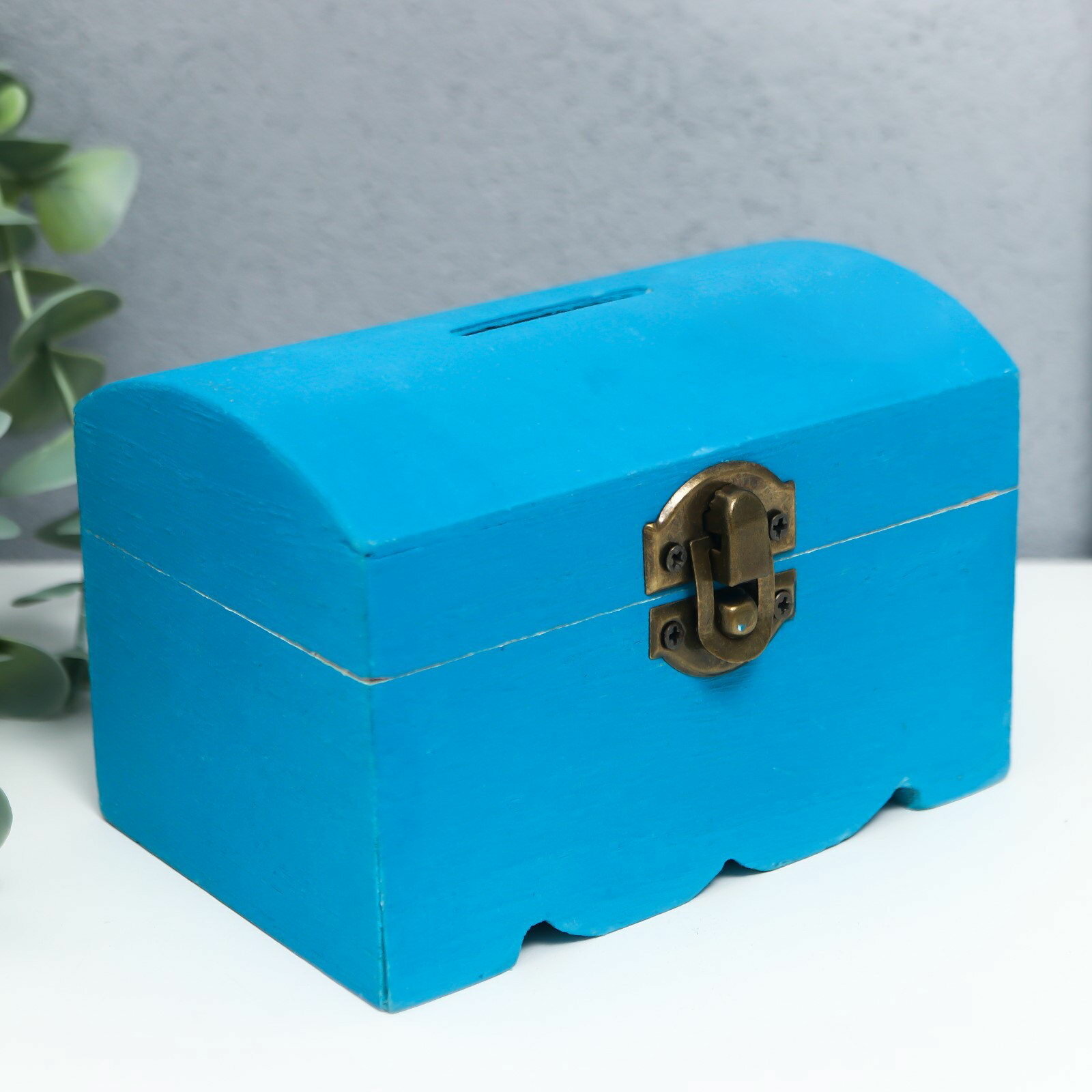 Шкатулка для украшений "Сундучок", дерево, синяя 8x8x12 см, особенности шкатулки: с замочком